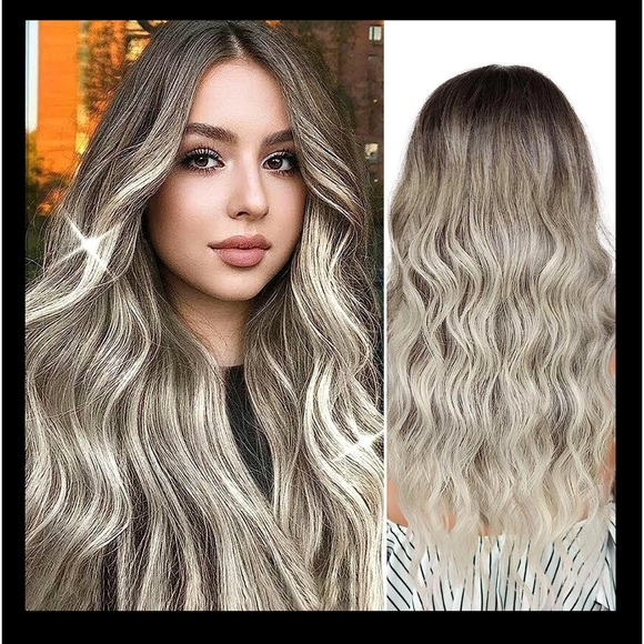 Hair | Long Curly Wavy Middle Part Wig Blonde Natural Looking Synthetic ...
